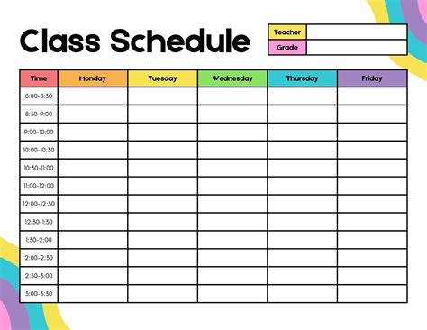 Middle School Class Schedule Template