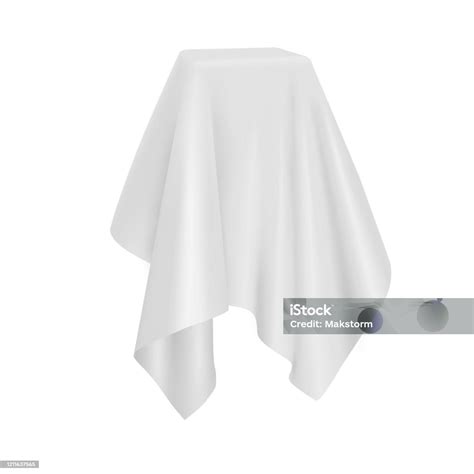 실크 천으로 덮인 상자 흰색 배경에 격리 된 현실적인 벡터 패브릭 템플릿입니다 Launch Party에 대한 스톡 벡터 아트 및 기타 이미지 Launch Party