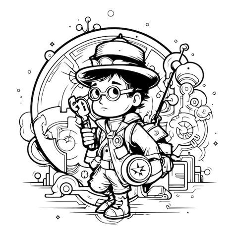 Cartoon Illustration Of A Boy In Safari Outfit With Binoculars