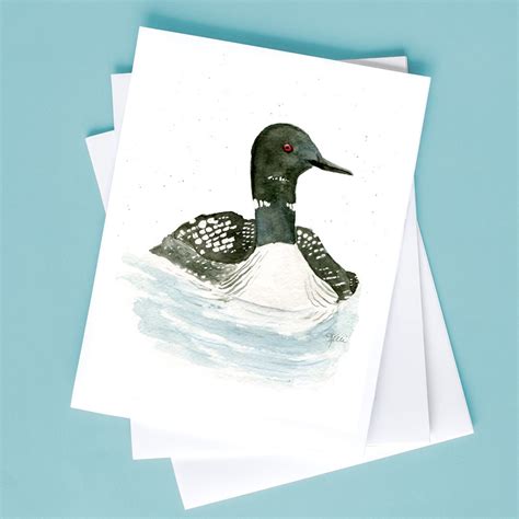 Maine Loon Printed Greeting Card Watercolor Birthday Hello Just