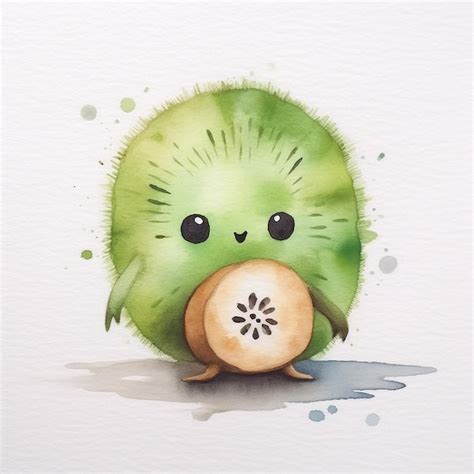 Premium Photo A Watercolor Drawing Of A Kiwi With A Smiley Face