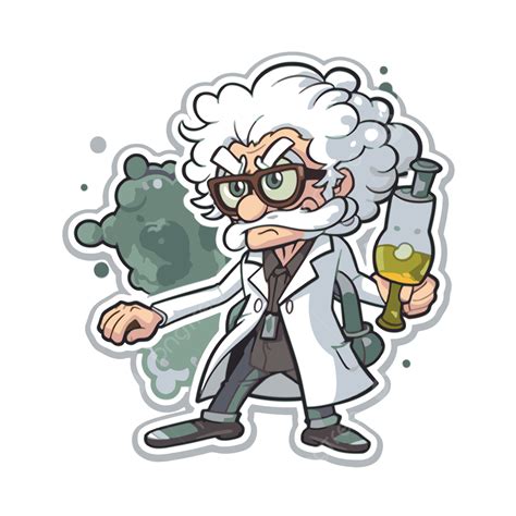 흰색 배경 일러스트 클립 아트에 의사 과학자 스티커 벡터 고립 된 만화 미친 과학자와 스티커 디자인 상표 배경 일러스트 Png 일러스트 및 벡터 에 대한 무료