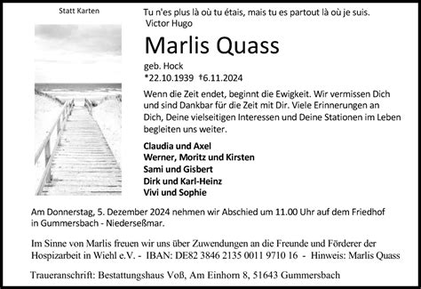 Traueranzeigen Von Marlis Quass Wirtrauern