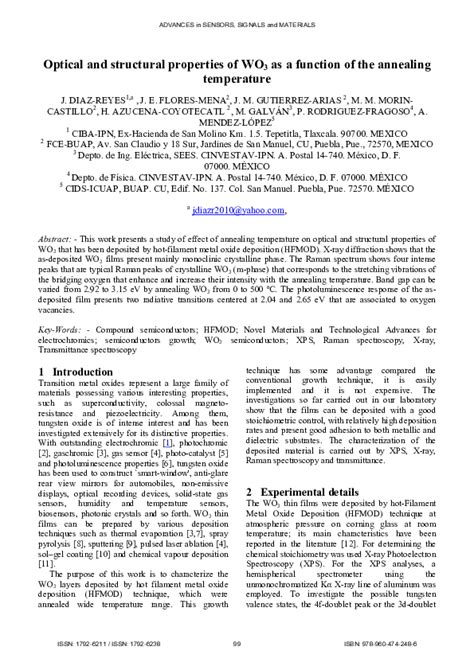 Pdf Optical And Structural Properties Of Wo 3 As A Function Of The Annealing Temperature