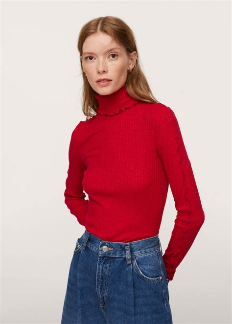 Ribbed Long Sleeved T Shirt Woman Mango Outlet Greece