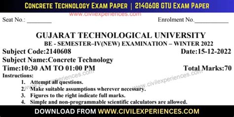 Download Be 4th Sem Concrete Technology Gtu Paper 2140608 Winter 2022 Pdf Download Gtu Be 2022