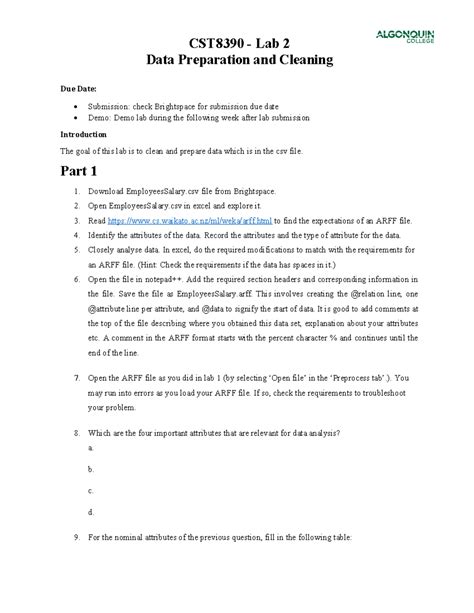 Cst8283 Lab2 Data Preparation And Cleaning Cst8390 Lab 2 Data