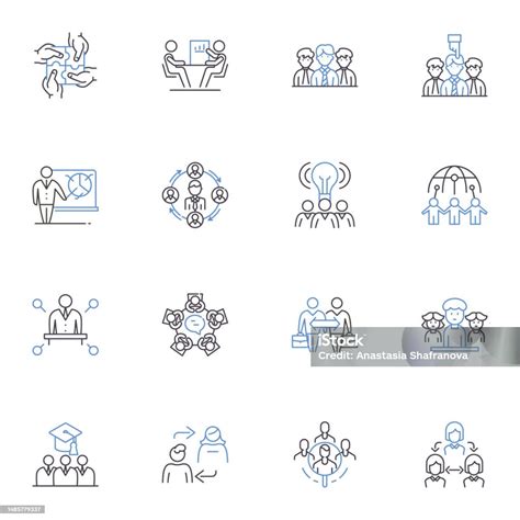 심포지엄 라인 아이콘 컬렉션입니다 회의 토론 세미나 패널 포럼 콜로키움 원탁 벡터 및 선형 그림 모임 집회 회의 개요 표지판