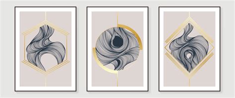 Luxury Line Art Background Vector Minimalist Modern Botanical Contour Drawing With Gold Frame