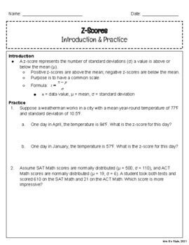 Z Scores Introduction Practice By Mrs B S Stats TPT