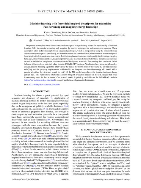 Pdf Machine Learning With Force Field Inspired Descriptors For Materials Fast Screening And
