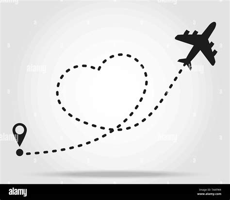 Love Travel Route Airplane Line Path Vector Icon Of Air Plane Flight Route With Start Point And