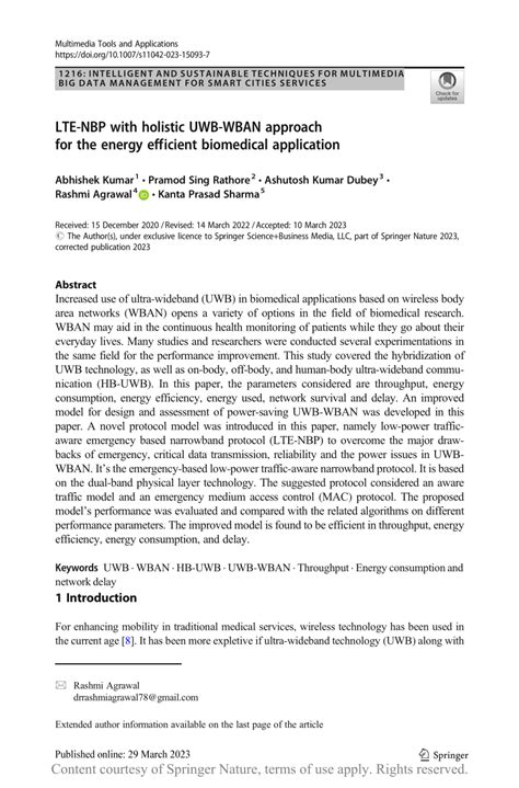 Lte Nbp With Holistic Uwb Wban Approach For The Energy Efficient Biomedical Application