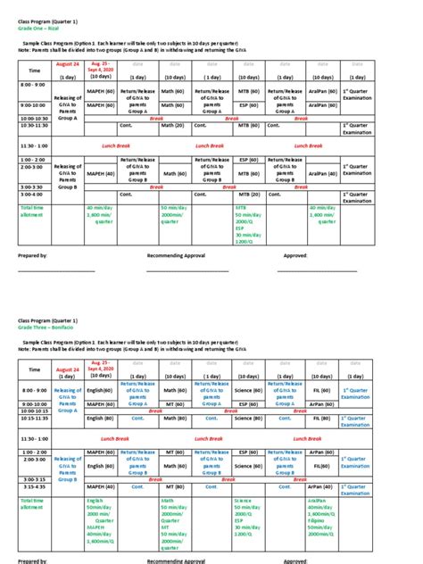 Class Program Sample Modular Learning Modality Pdf Learning