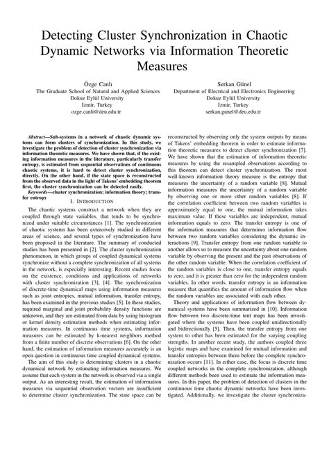 Pdf Detecting Cluster Synchronization In Chaotic Dynamic Networks Via Information Theoretic