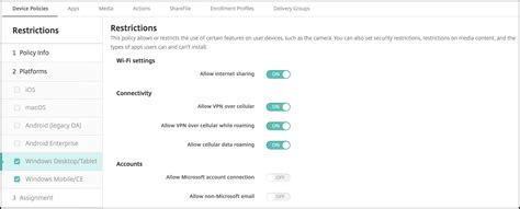 Restrictions Device Policy XenMobile Server