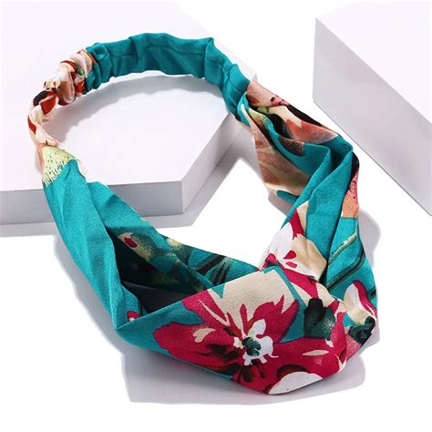 Женская мода завязанная лента для волос винтажный богемный принт крест ...