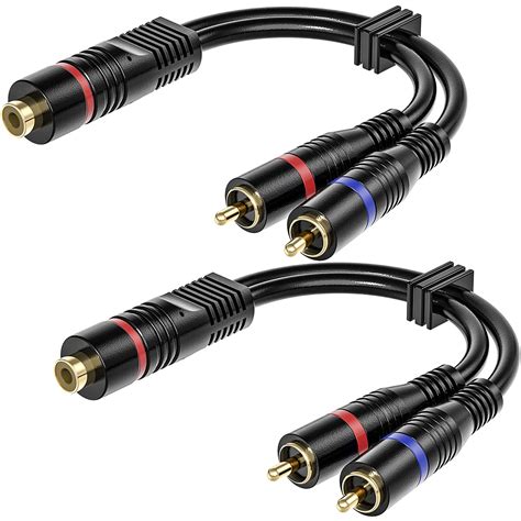 Subwoofer Cable Splitter, 2 Pack RCA Female to Dual RCA Male Y Splitter ...