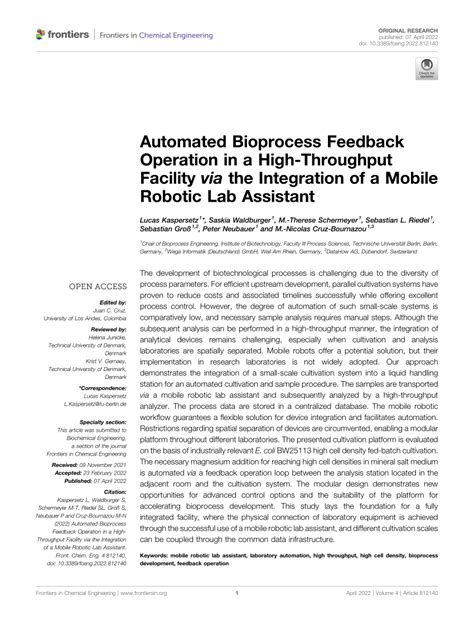 Pdf Automated Bioprocess Feedback Operation In A High Throughput Facility Via The Integration