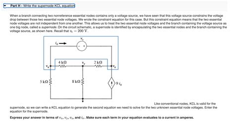 Solved Part H Write The Supernode KCL Equation When A Chegg Com