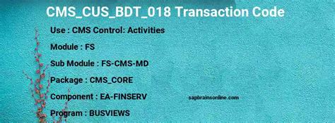 CMS CUS BDT SAP Tcode For CMS Control Activities