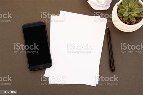 스마트 폰 빈 파파 즙이 많은 식물 복사 공간 평면 누워 회색 배경에 사무실 액세서리를 모의 최소한의 스타일의 작업 테이블 월요일에 대한 스톡 사진 및 기타 이미지 Istock