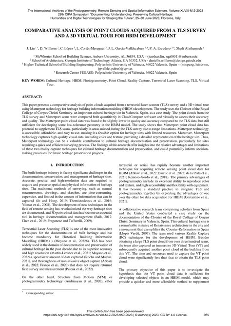 Pdf Comparative Analysis Of Point Clouds Acquired From A Tls Survey And A 3d Virtual Tour For