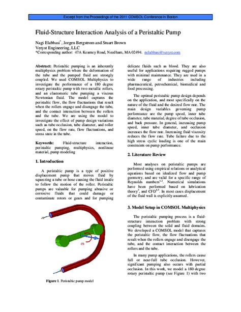 Pdf Fluid Structure Interaction Analysis Of A Peristaltic Pump