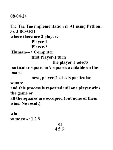 Tic Tac Toe Implementation In Ai Using Python Pdf