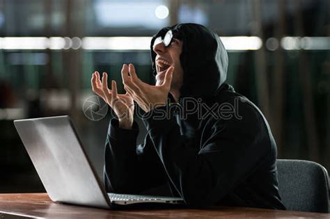 Nerd In Front Of His Computer Stock Photo Crushpixel