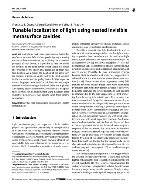 pdf tunable localization of light using nested invisible metasurface