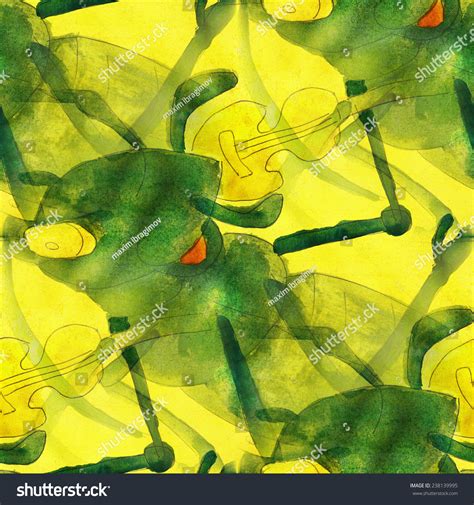 Seamless Grasshopper Fiddle Green Watercolor Artist Stock Illustration