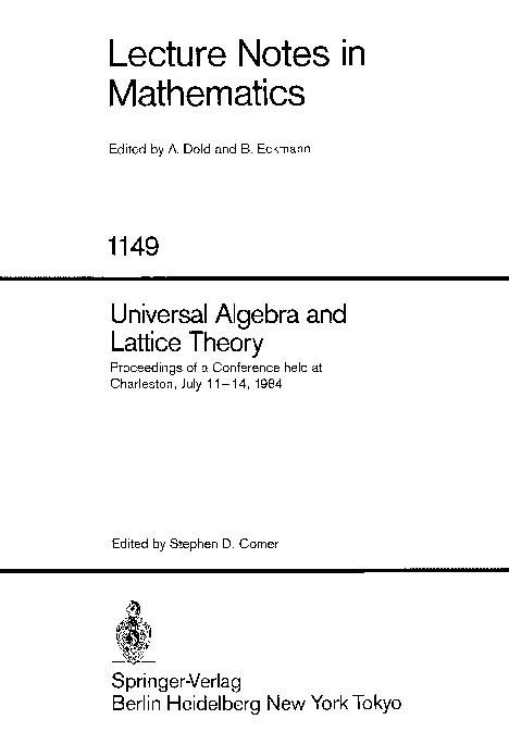 Pdf Universal Algebra And Lattice Theory