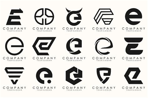 편지 E 추상 로고 디자인 기호의 컬렉션입니다 문자가 있는 기하학적 로고 메가 컬렉션 0명에 대한 스톡 벡터 아트 및 기타