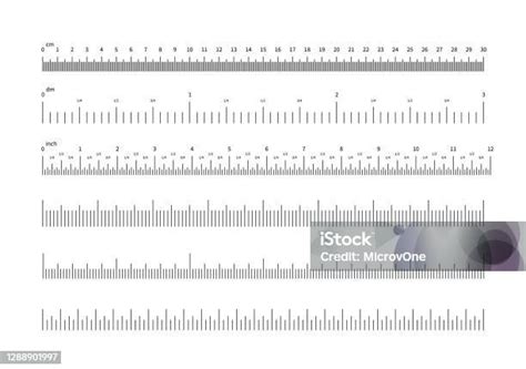 눈금 자 축척입니다 인치 및 Cm 측정 저울 눈금자 및 표시기의 수평 교정 정밀 크기 단위입니다 벡터 집합 척도에 대한 스톡 벡터 아트 및 기타 이미지 Istock