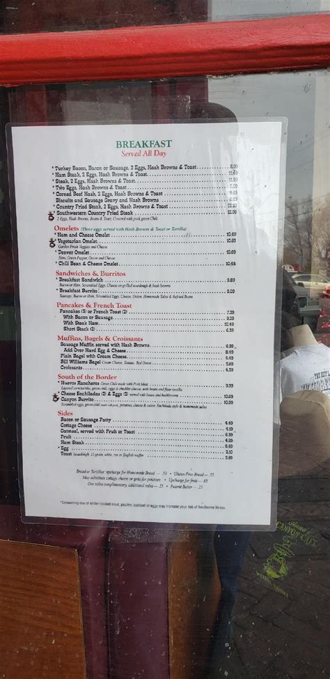 Menu At Annas Canyon Cafe Williams