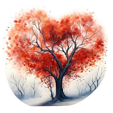 Premium Ai Image Illustration Of Heartshaped Wispy Tree With Full Of Shaded Red Wint