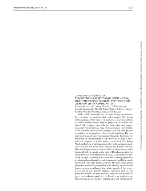 Pdf Perceived Feasibility To Implement A Task Oriented Exercise