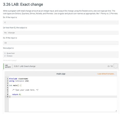 Solved 3 26 LAB Exact Change Write A Program With Total Chegg Com