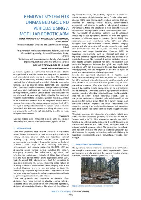 Removal System For Unmanned Ground Vehicles Using A Modular Robotic Arm