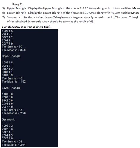 Solved Using C 5 Upper Triangle Display The Upper