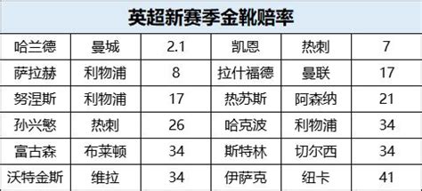 英超新赛季赔率出炉：曼城夺冠魔人金靴太稳！国际足球新浪竞技风暴新浪网