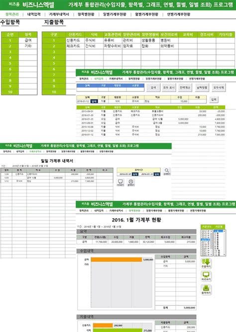 가계부 통합관리 프로그램대시보드 엑셀프로그램