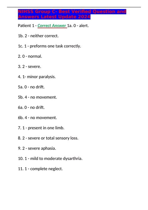 NIHSS Group C Best Verified Question And Answers Latest Update 2024 NIHSS Group C Best