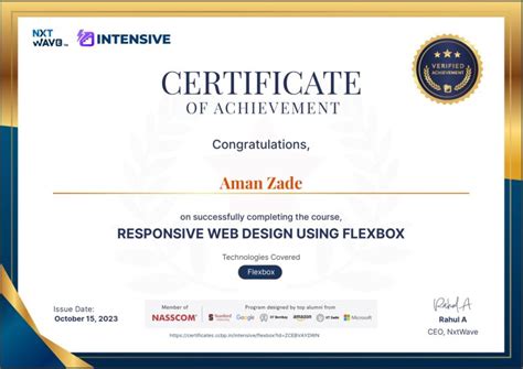 Aman Zade On Linkedin Nxtwave Ccbp4 Flexbox Certificate