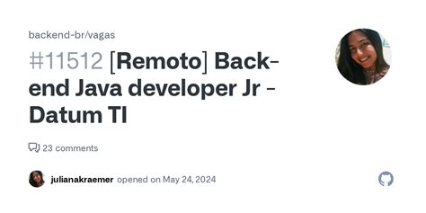 Remoto Back End Java Developer Jr Datum Ti · Issue 11512 · Backend