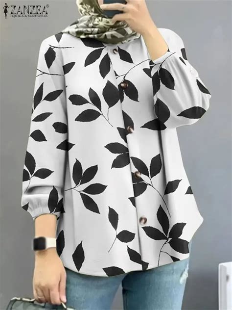 Zanzea Fashion Floral Printed Muslim Blouse Woman Long Sleeve O Neck