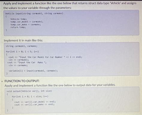 Solved 2 Using The Struct You Created Vehicle Create An