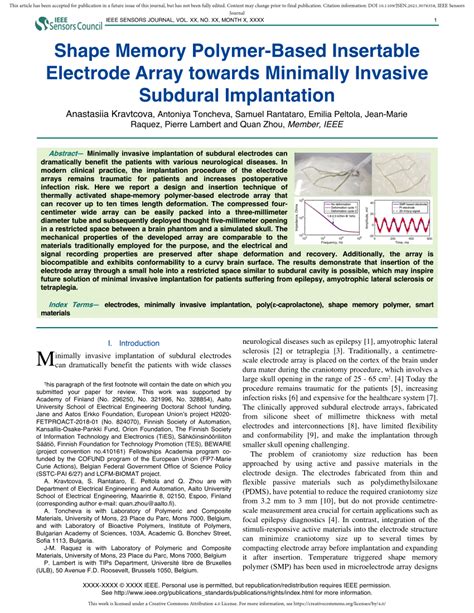 Pdf Shape Memory Polymer Based Insertable Electrode Array Towards