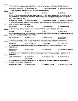 AP Psychology Chapter 6 Quiz Sensation And Perception TpT